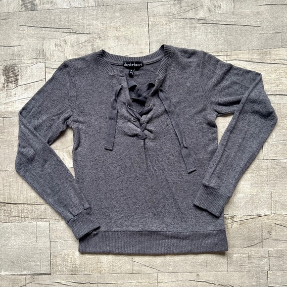Derek Heart | Sweaters | Derek Heart Teddy Bear Gray Tie Corset Front ...